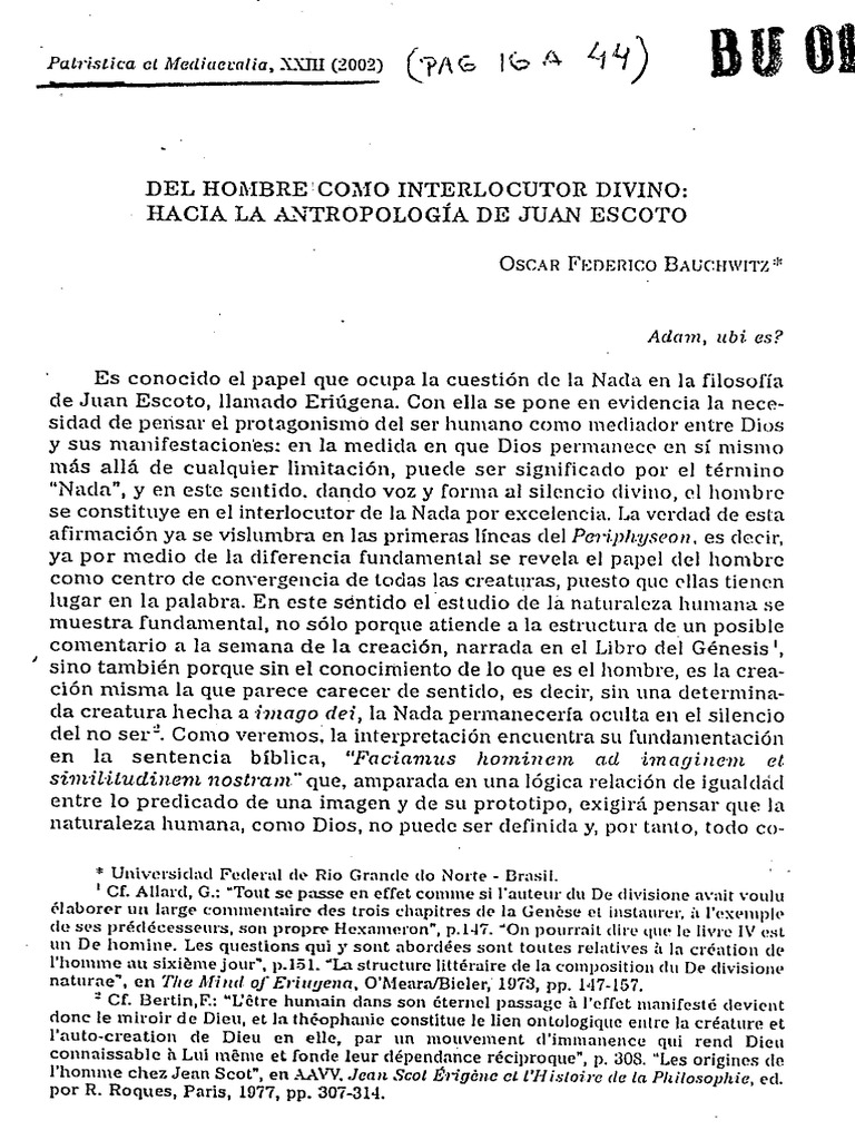 Bauchwitz - Del Hombre Como Interlocutor Divino | PDF | Conocimiento | Dios