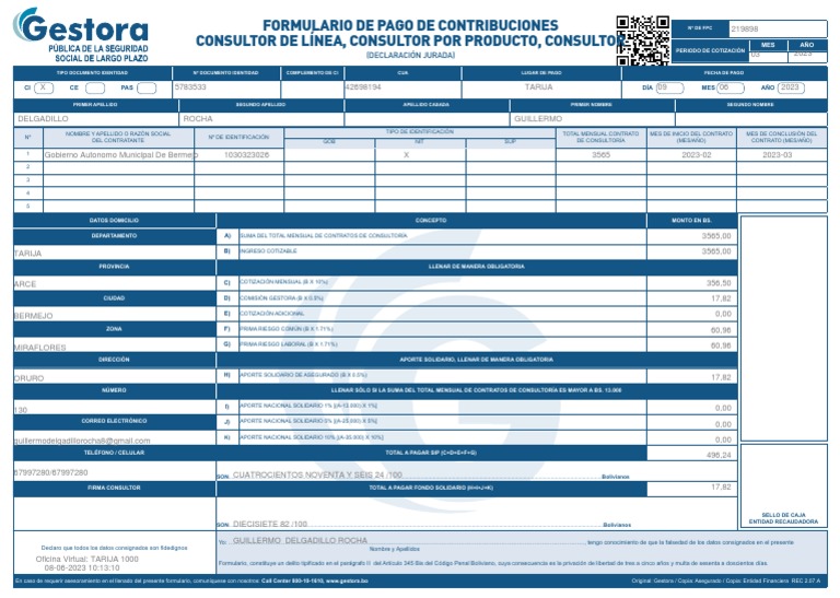Formulario de Pago de Contribuciones | PDF