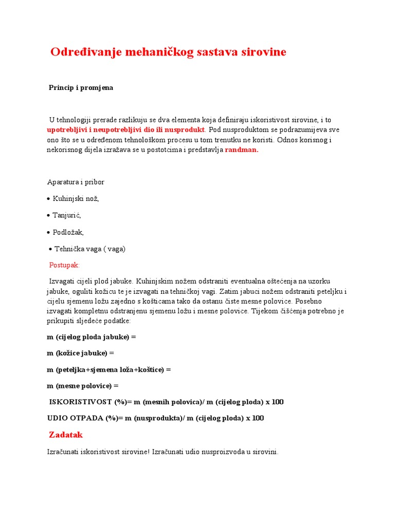 Određivanje Mehaničkog Sastava Sirovine | PDF