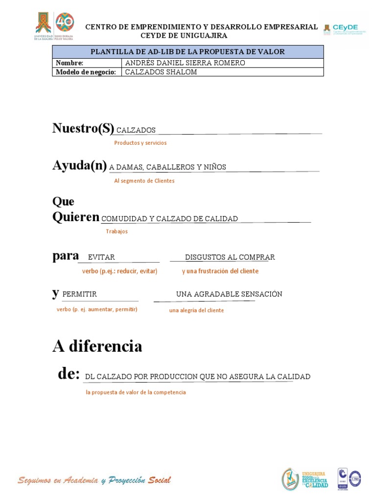 Plantilla de Ad-Lib de La Propuesta de Valor | PDF