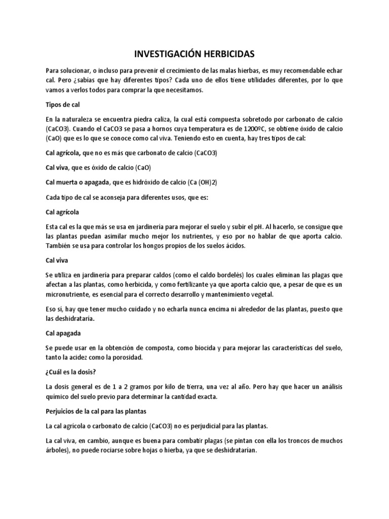 Tipos de Cal y Herbicidas Naturales | PDF