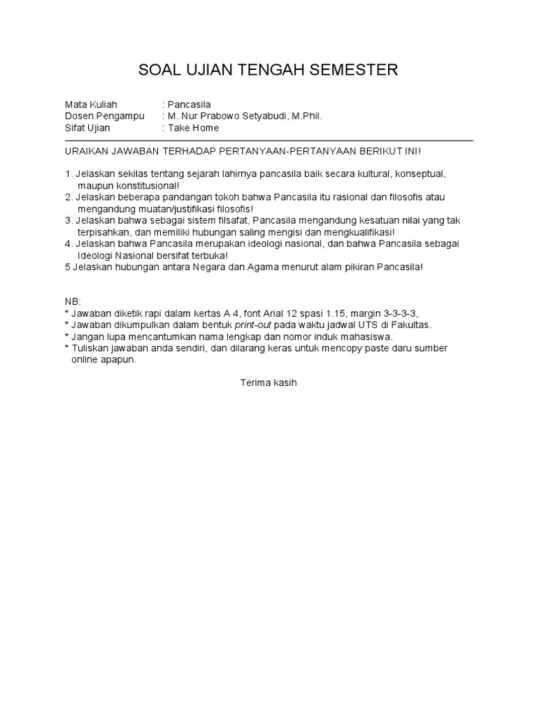 Soal Uts Pancasila 1 Pdf