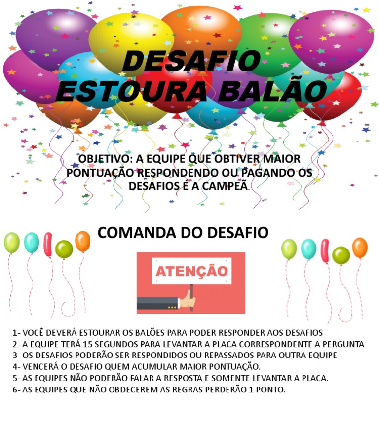 Desafio Estoura Balão: Regras e Objetivos | PDF