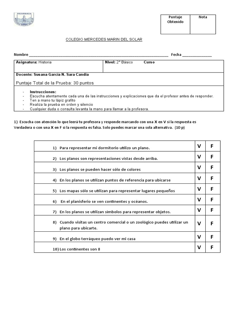 Prueba de Historia PLANOS Y MAPAS (1) | PDF