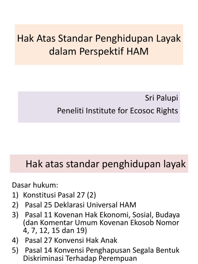 Sri Palupi - Hak Atas Standar Penghidupan Layak Dalam Perspektif Ham | PDF