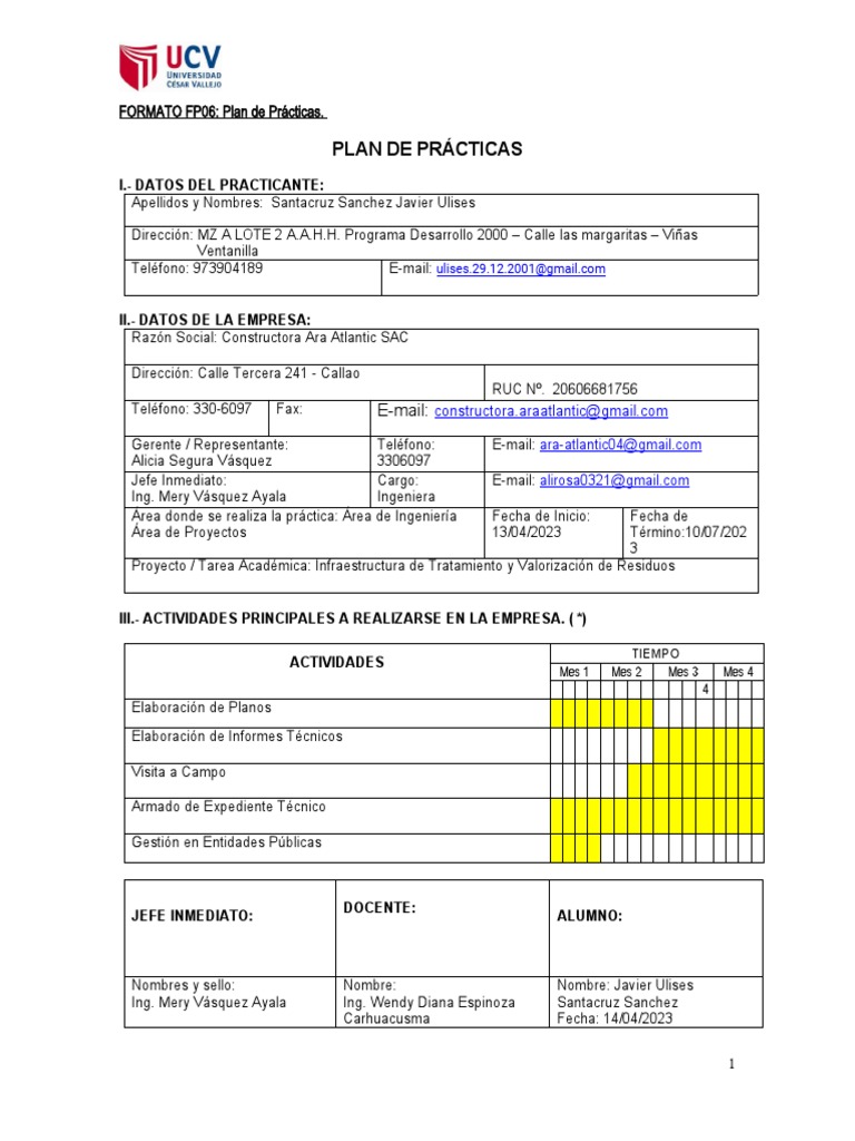 Formato Fp06 Plan De Practicas Santacruz Sanchez Javier Ulises