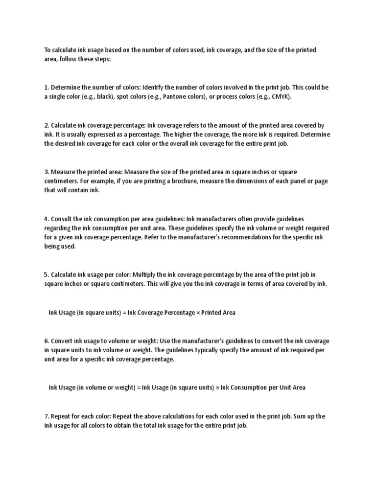 To Calculate Ink Usage Based On The Number of Colors Used | PDF