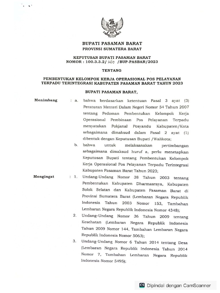 SK Pembentukan Kelompok Kerja Operasional Posyandu | PDF