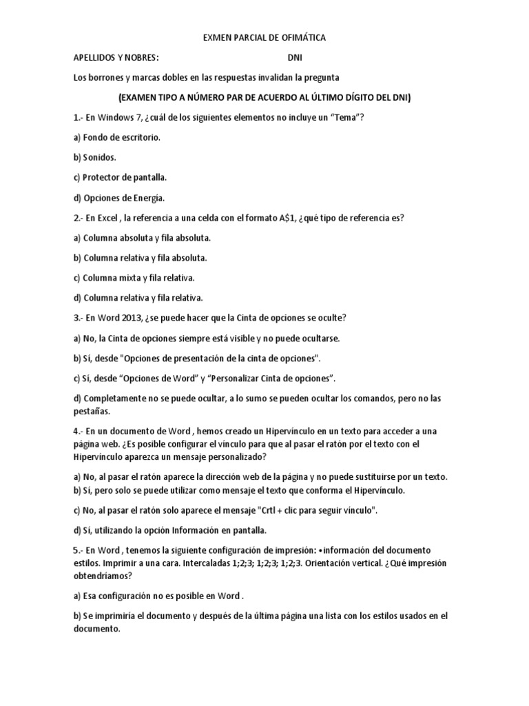 Exmen Parcial de Ofimática | PDF
