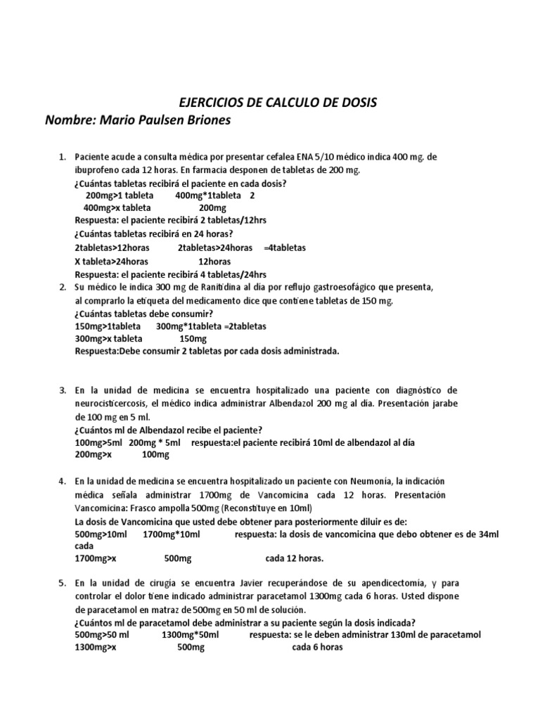 Ejercicios de Calculo de Dosis | PDF | Penicilina | Ciencias de la Salud
