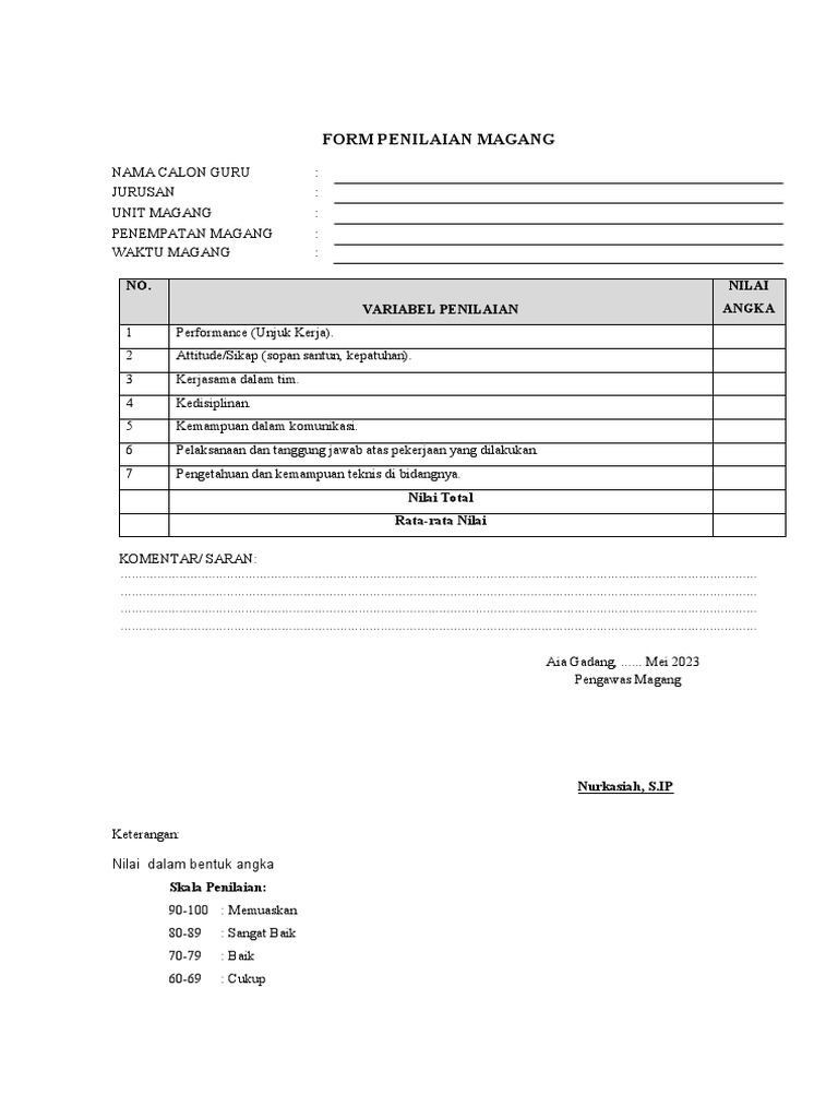 13. FORM PENILAIAN MAGANG | PDF