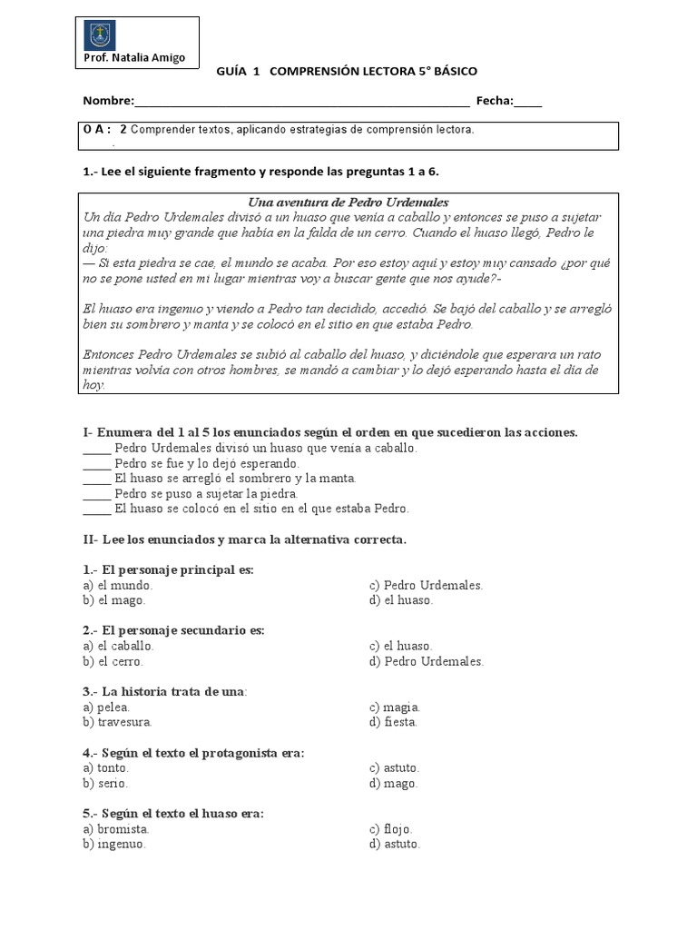 set Guias 5° básico | PDF | Comprensión lectora | Cuentos