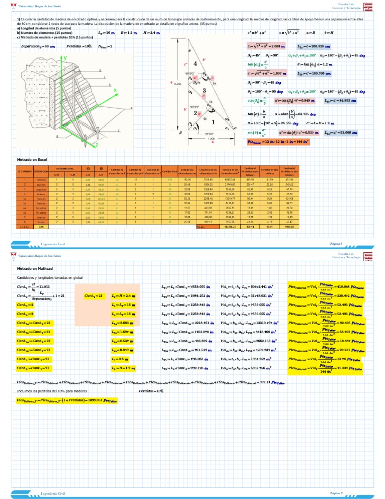 Practica 2 P1 Muro de HºAº Con Cerchas de Apoyo | PDF