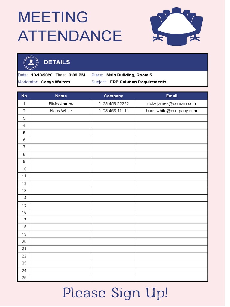 Meeting Attendance Sheet Template by ExcelDownloads | PDF