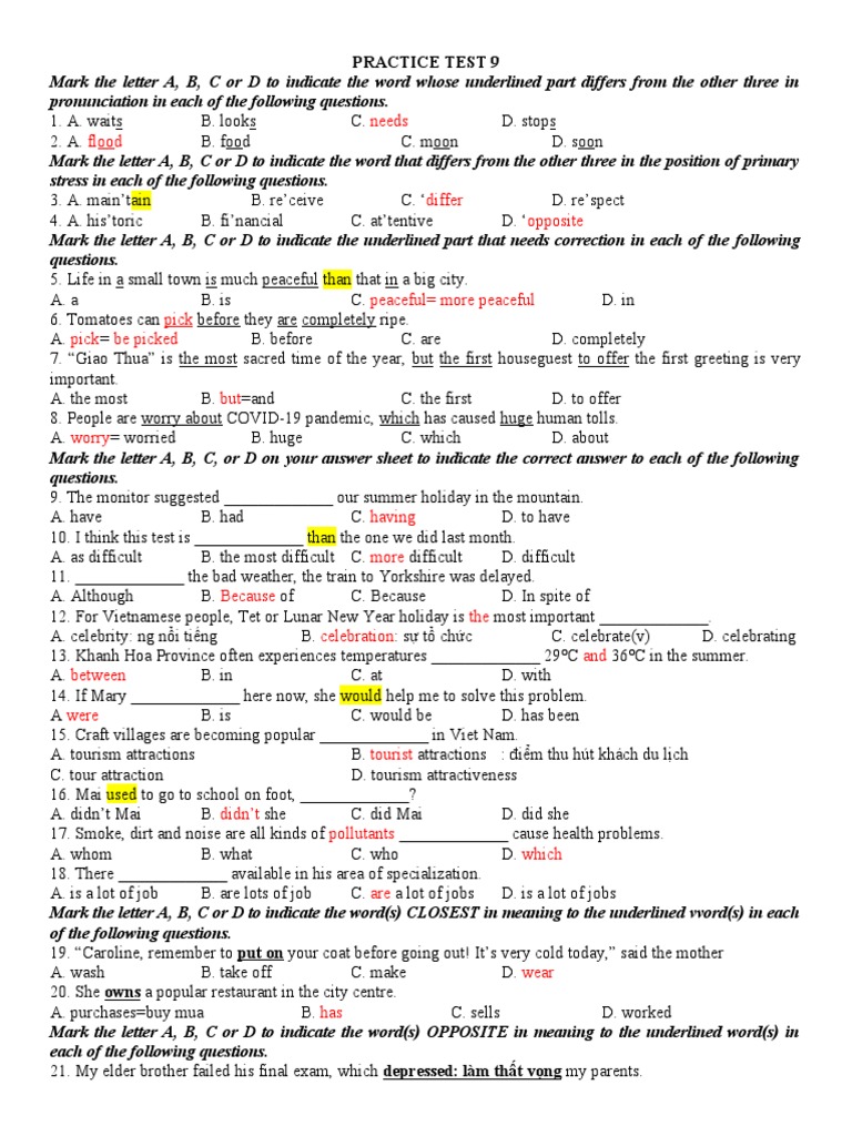 9. Practice Test 9 | PDF