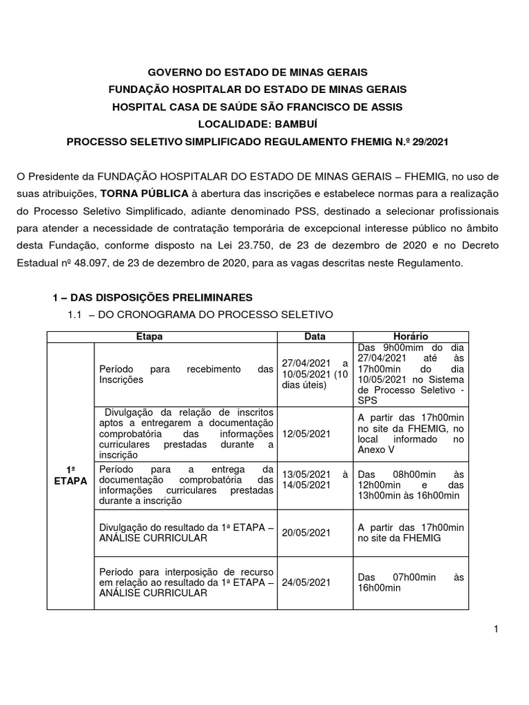 Concurso Fhemig Mg Edital Pdf