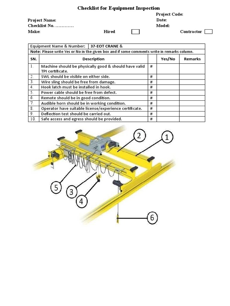 Contoh Checklist For Equipment Inspection EOT CRANE | PDF | Computers | Technology & Engineering