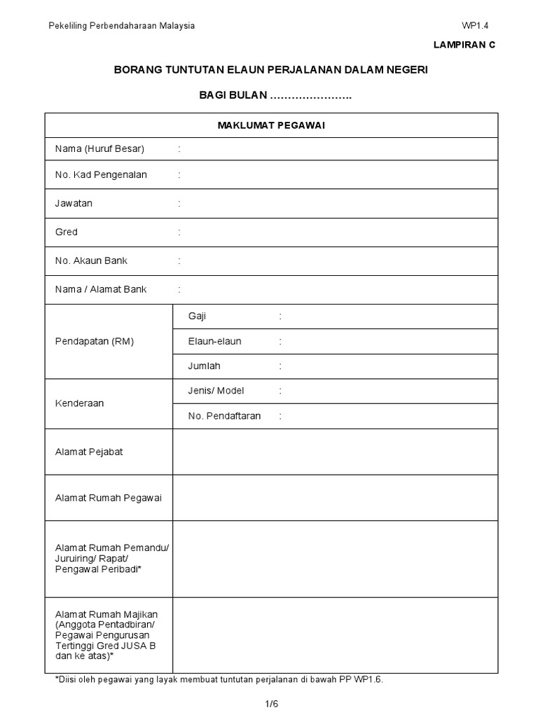 Borang Tuntutan Elaun Perjalanan - Kosong Terkini | PDF