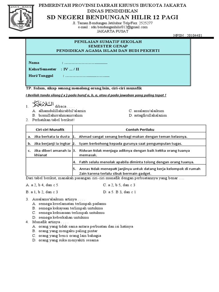 Soal Pss Pai BD Kls 4 Abk | PDF