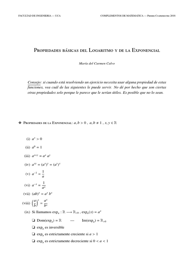 Log Exp Propiedades | PDF | Logaritmo | Funcion exponencial