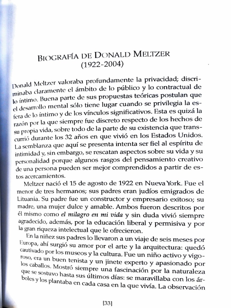 Biografía de Donald Meltzer: Psicoanálisis y Creatividad | PDF ...