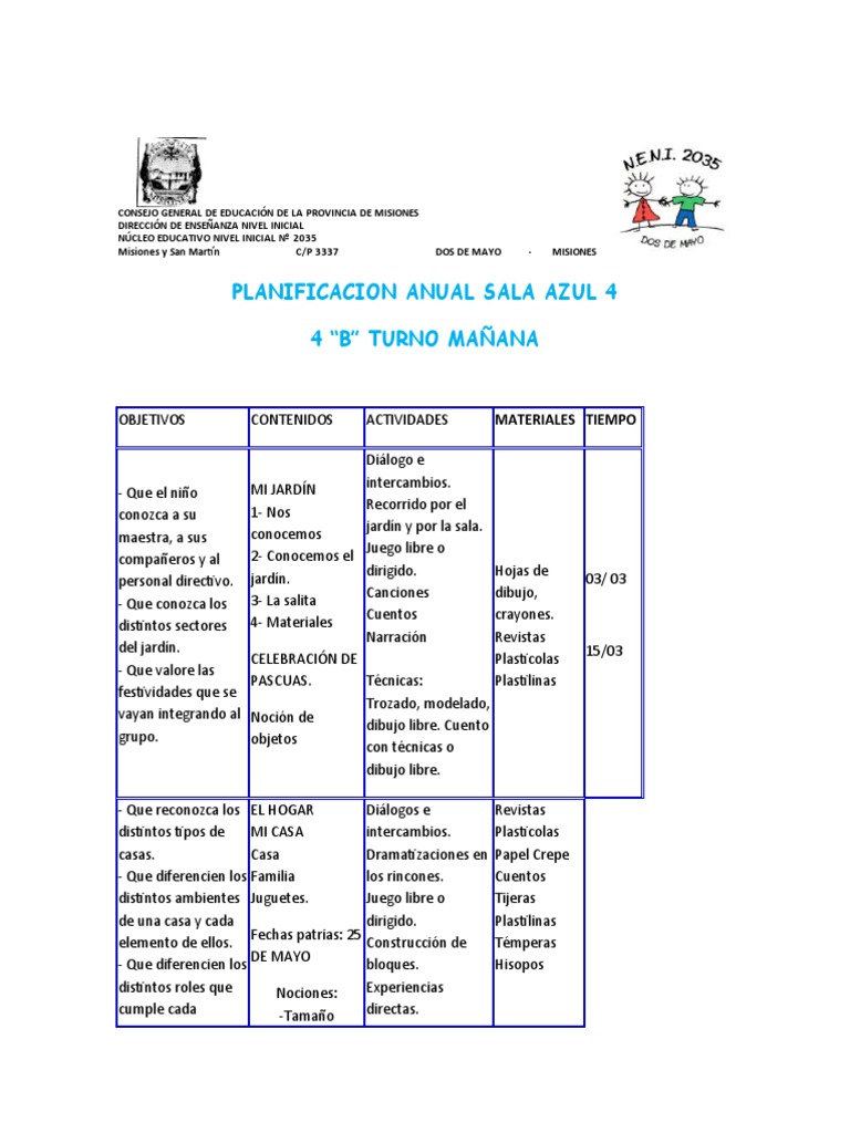 Ejemplo de Planificacion Anual Sala 4 Anos | PDF