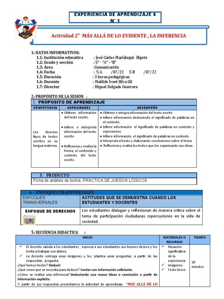 ACTIVIDAD DE APRENDIZAJE La Inferencia (Recuperado Automáticamente) | PDF