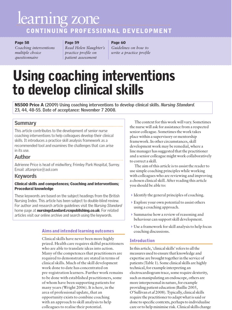 Learning Zone: Using Coaching Interventions To Develop Clinical Skills ...