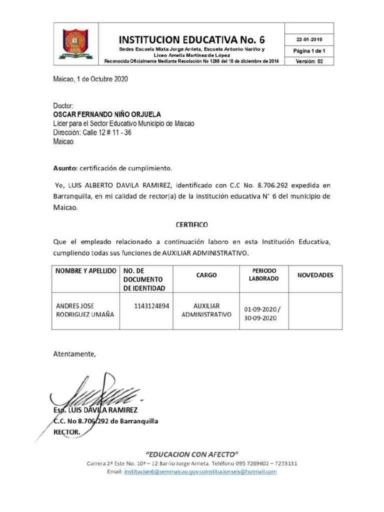 Certificado Del Rector | PDF