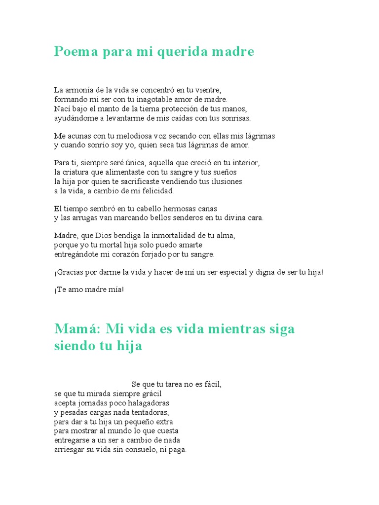 Poema para Mi Querida Madre | PDF