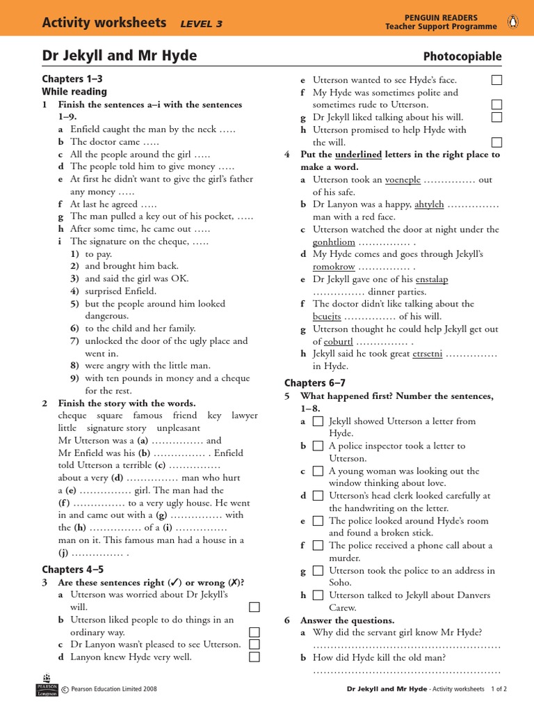 Jekyll and Hyde Activity Worksheets | PDF | Strange Case Of Dr Jekyll ...