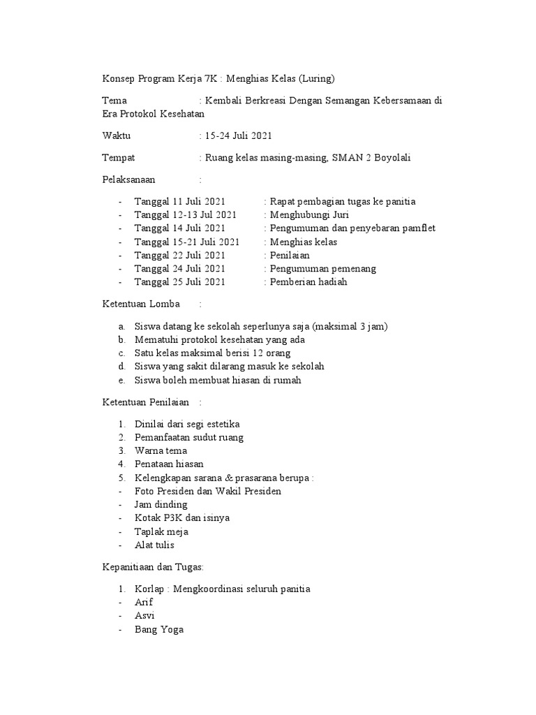 Konsep Program Kerja 7K | PDF