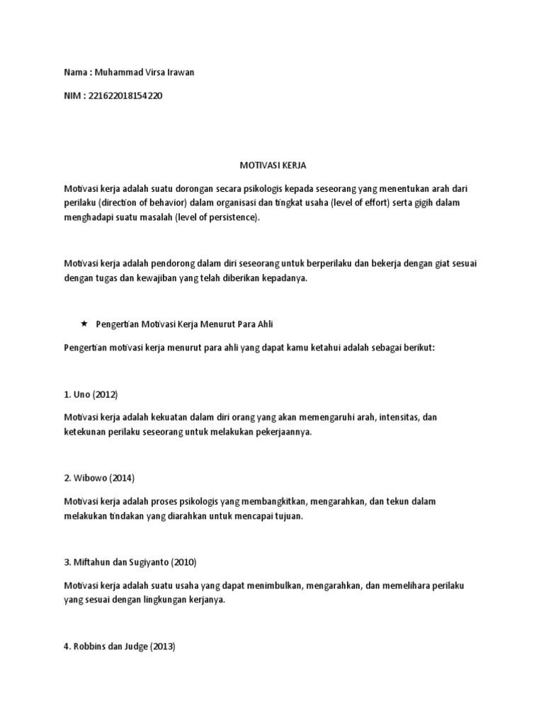 Muhammad Virsa Irawan - Motivasi Kerja | PDF
