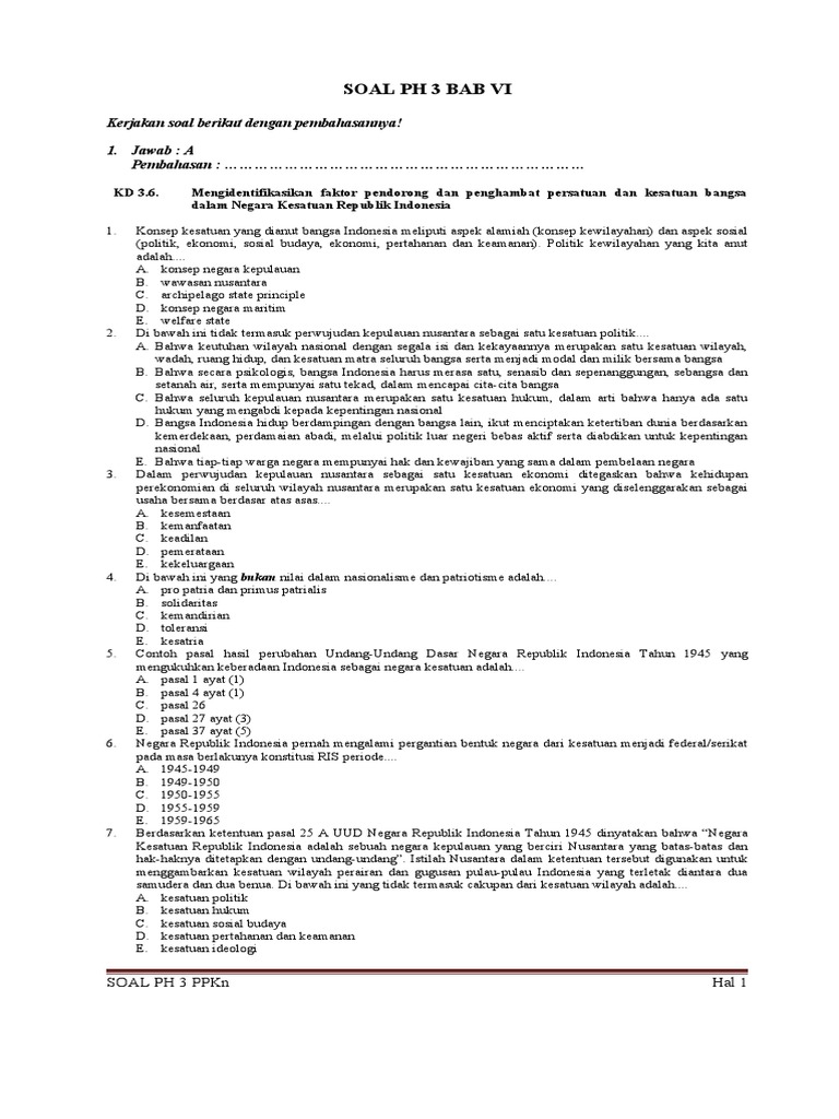Soal PH 3 Bab Vi | PDF | Politik