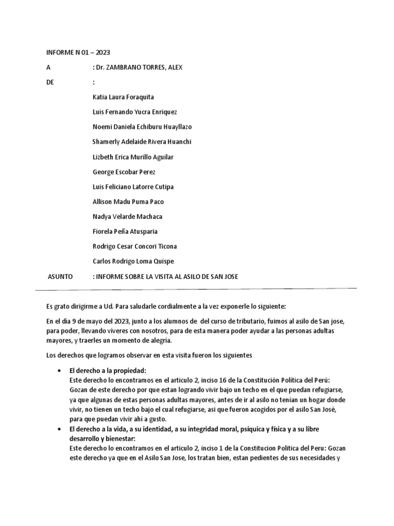 Informe de Labor Social, Asilo San Jose | PDF