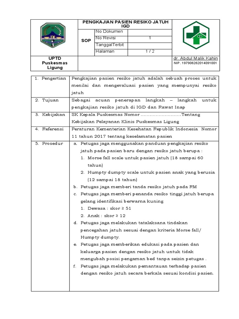 Sop Resiko Jatuh Igd | PDF