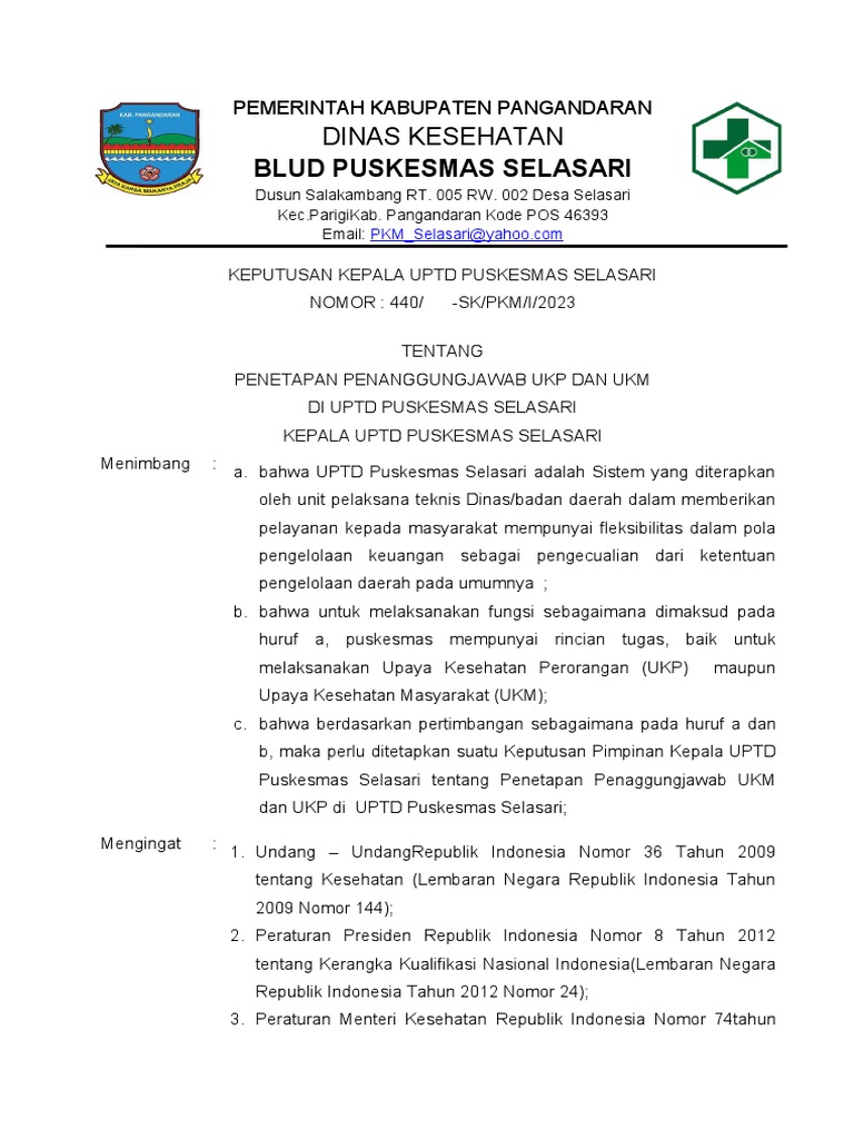 SK Penanggungjawab Ukm Dan Ukp-1 | PDF