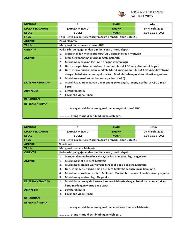 RPH Transisi SKBM 2023 | PDF