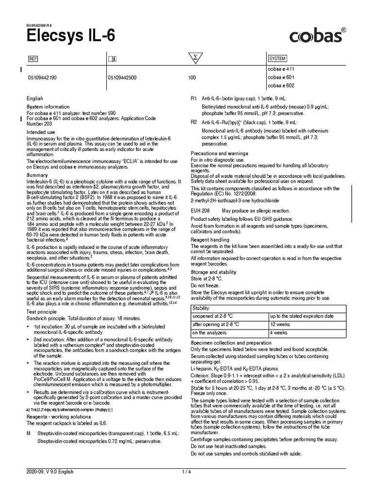 Insert.Elecsys IL-6.05109442500.V9.en | PDF | Detection Limit | Sepsis