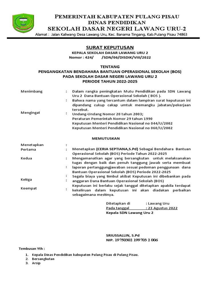 SK Bendahara BOS SDN Lawang Uru 2022-2025 | PDF