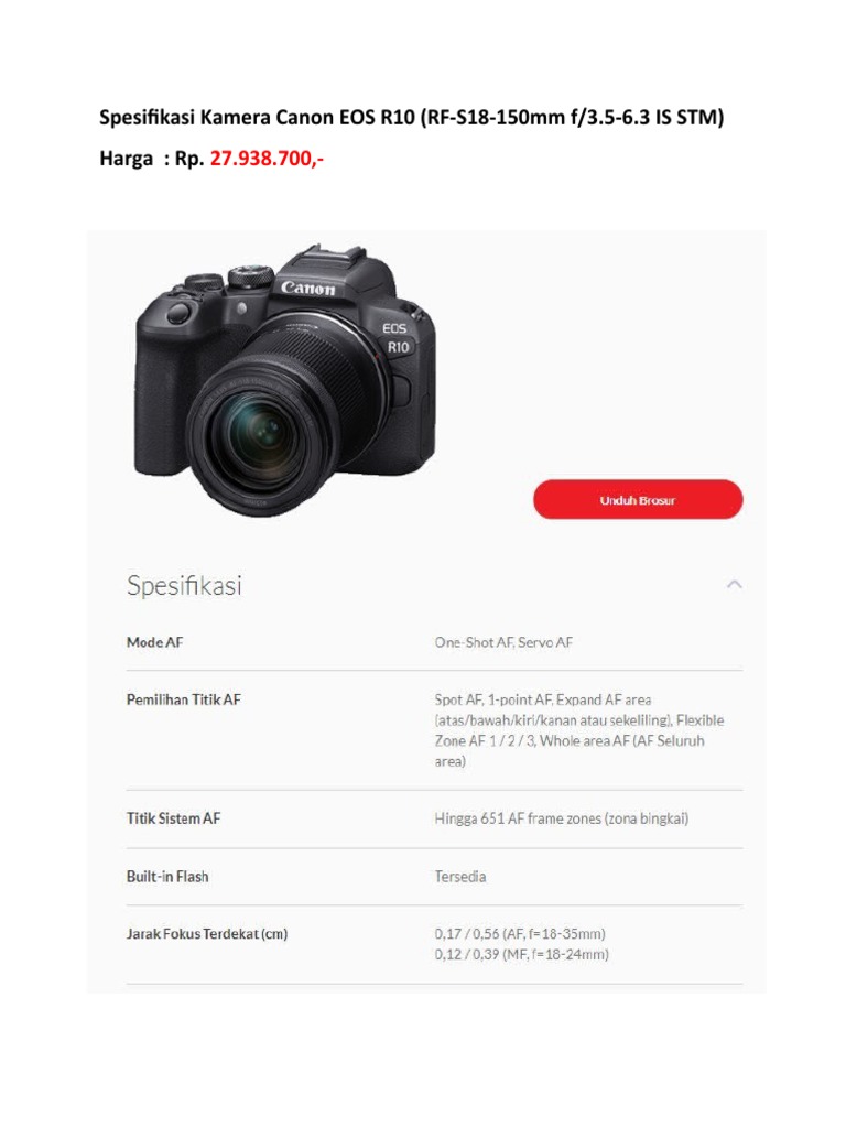Spesifikasi Canon EOS R10 | PDF