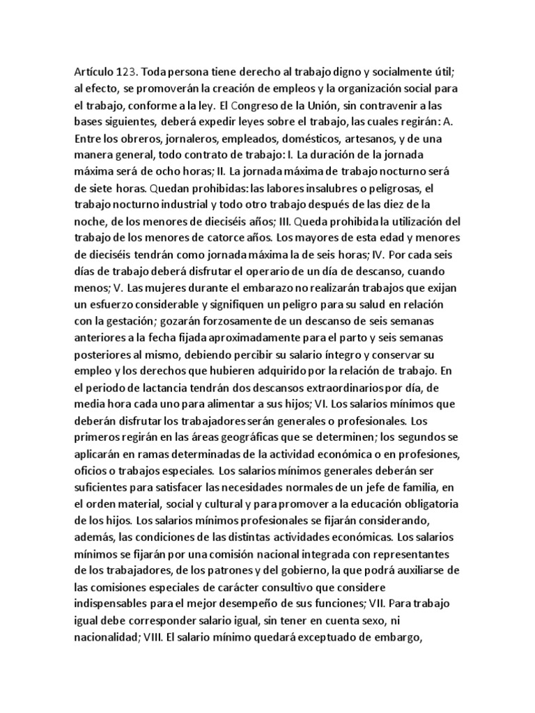 Artículo 123 | PDF | Salario | Salario mínimo