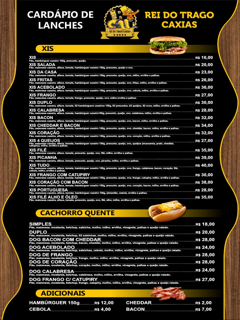 Cardapio | Download grátis PDF | Hambúrgueres | Cachorro-quente