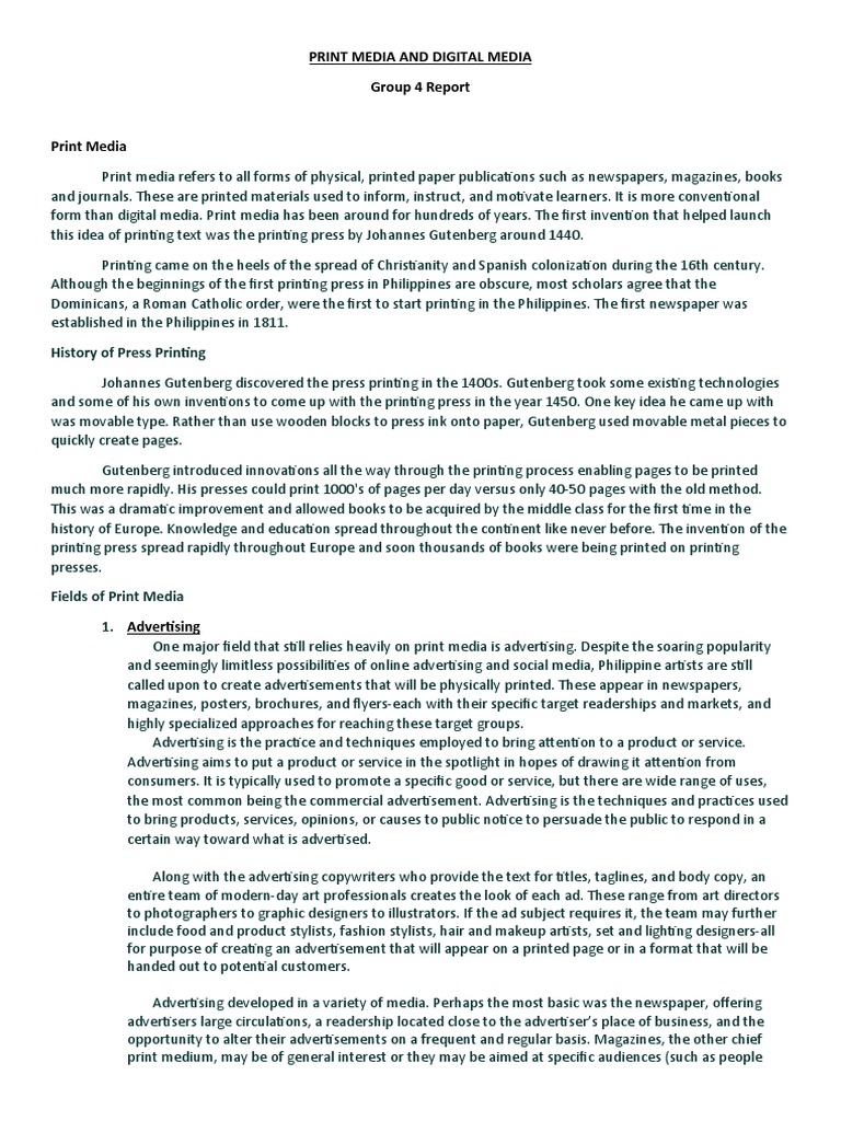 Print vs. Digital Media Overview | PDF | Printing | Printing Press