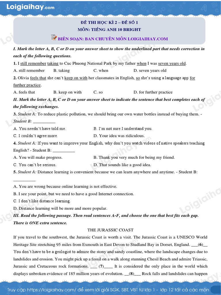 De Thi Hoc Ki 2 Tieng Anh 10 Bright de So 1 1679976919 | PDF
