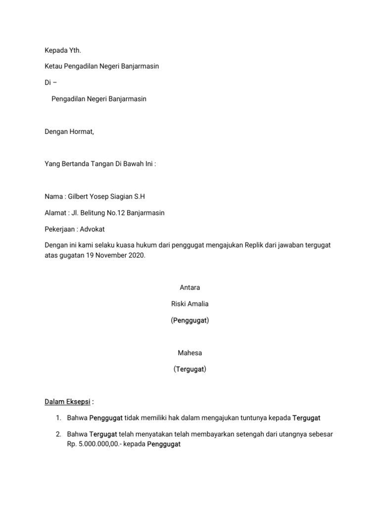 Replik Penggugat | PDF
