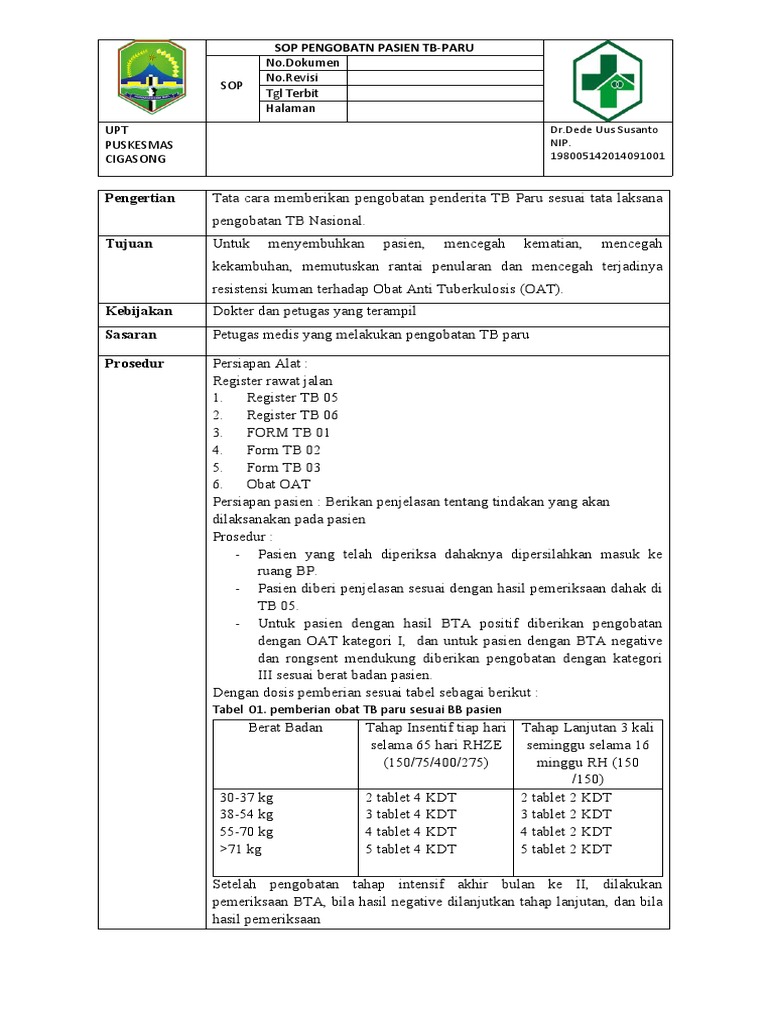 Sop Pengobatan TB Paru | PDF
