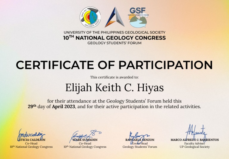 Certificate of Participation: Geology Forum | PDF | Social Science ...