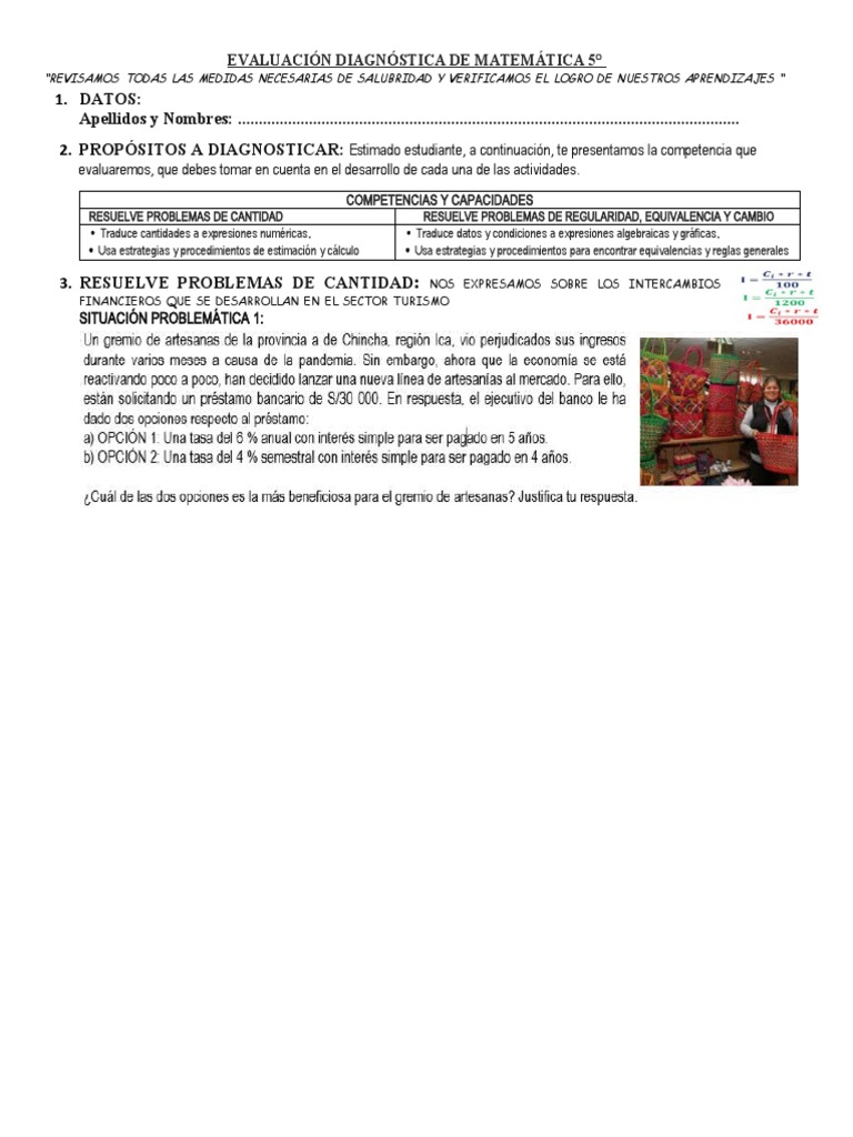 Evaluacion Diagnostica Matemática 5°-Rpc-Rprec | PDF | Evaluación