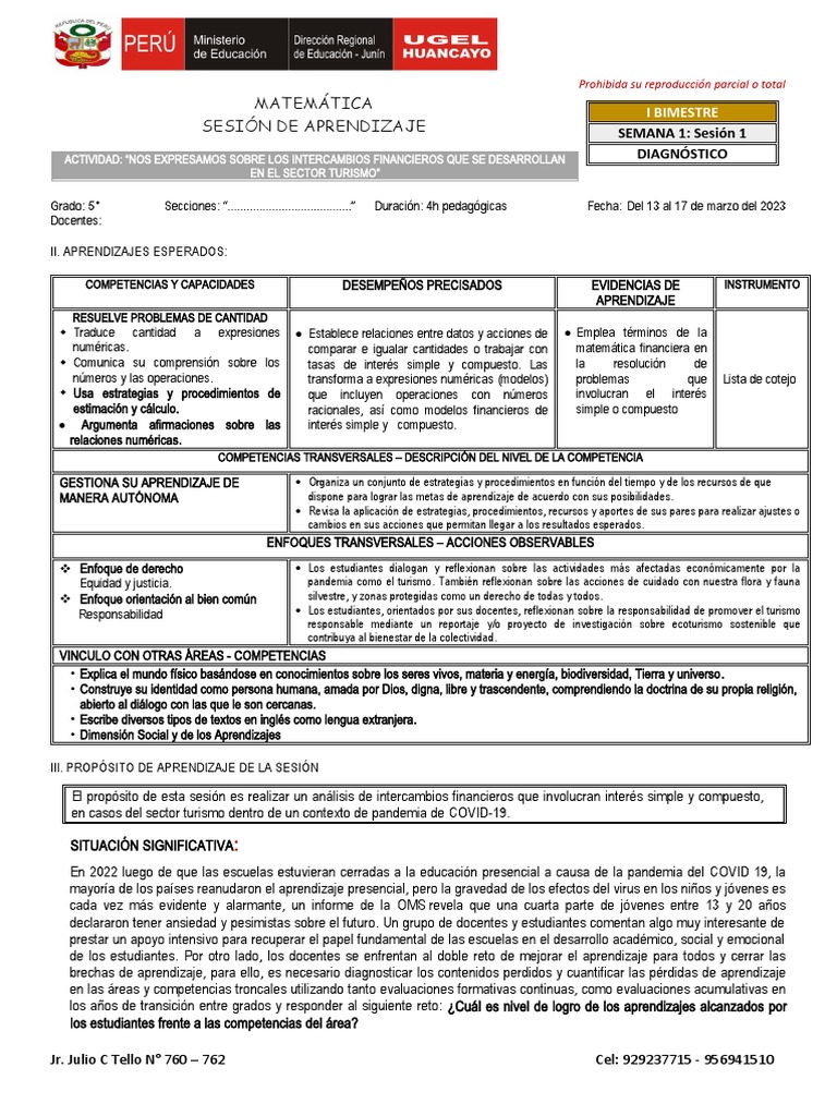 Unidad 1 - Semana 1 - Sesión 2 - Matemática 5° | PDF | Aprendizaje ...